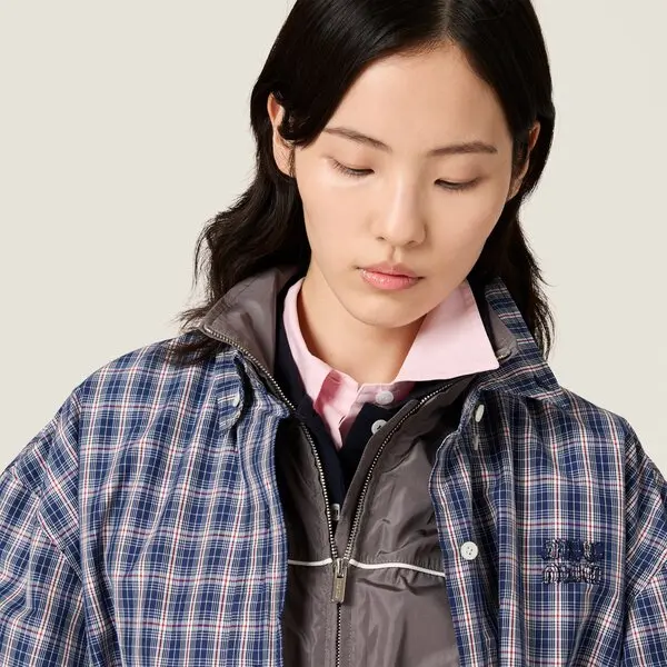 Miu Miu Checked Fabric Blouson Jacket - Bright Blue/Red | Editorialist